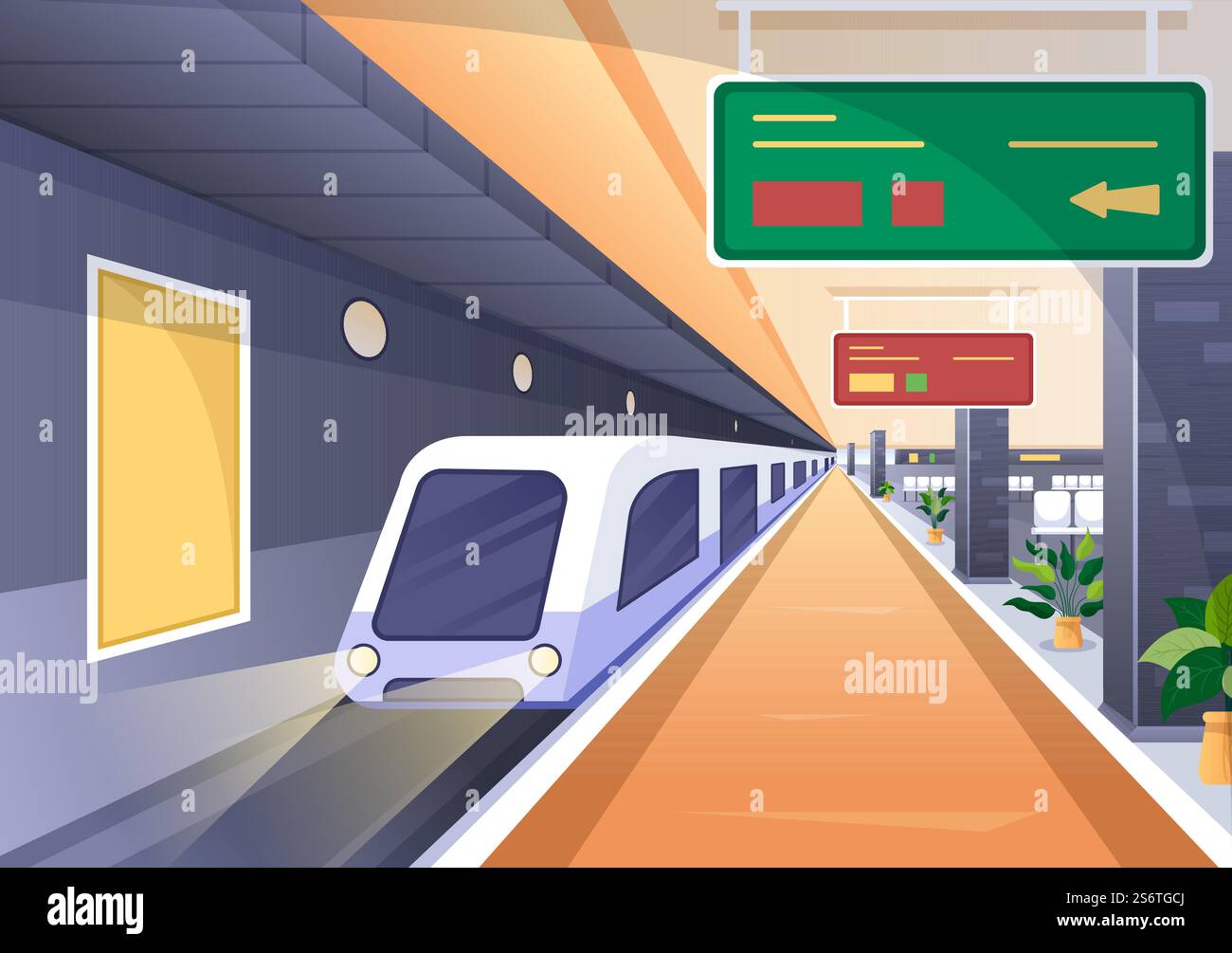 Railway Station with Train Transport Scenery, Platform for Departure ...