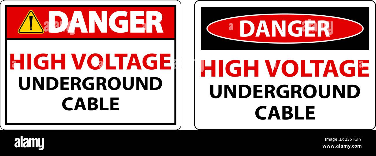Danger High Voltage Cable Underground Sign On White Background Stock ...