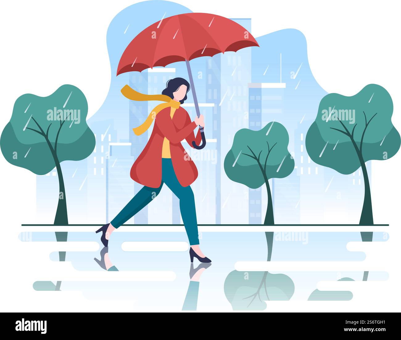 People Wearing Raincoat, Rubber Boots and Carrying Umbrella In the Middle of Rain Showers Storm ...