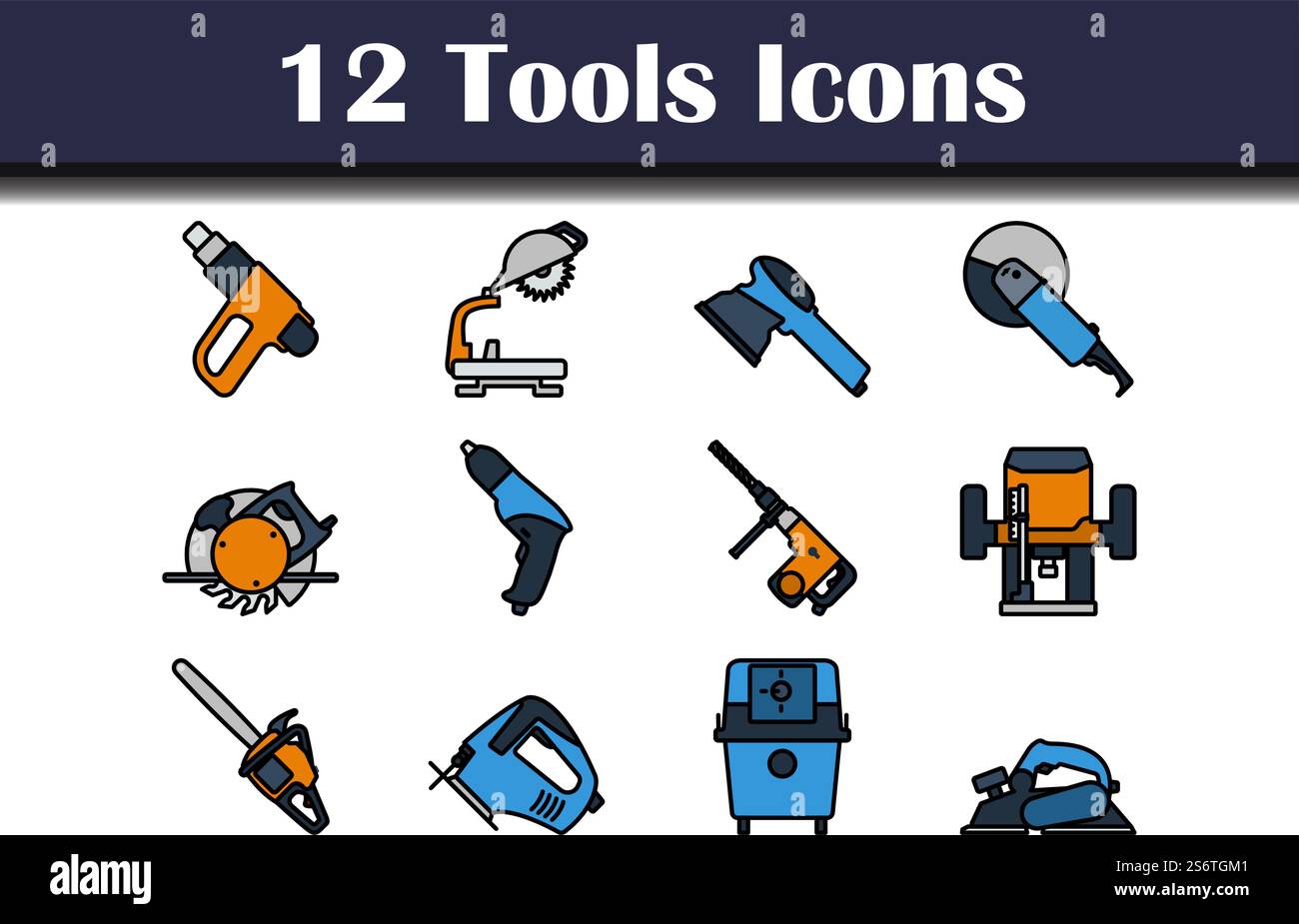 Tools Icon Set. Editable Bold Outline With Color Fill Design. Vector ...