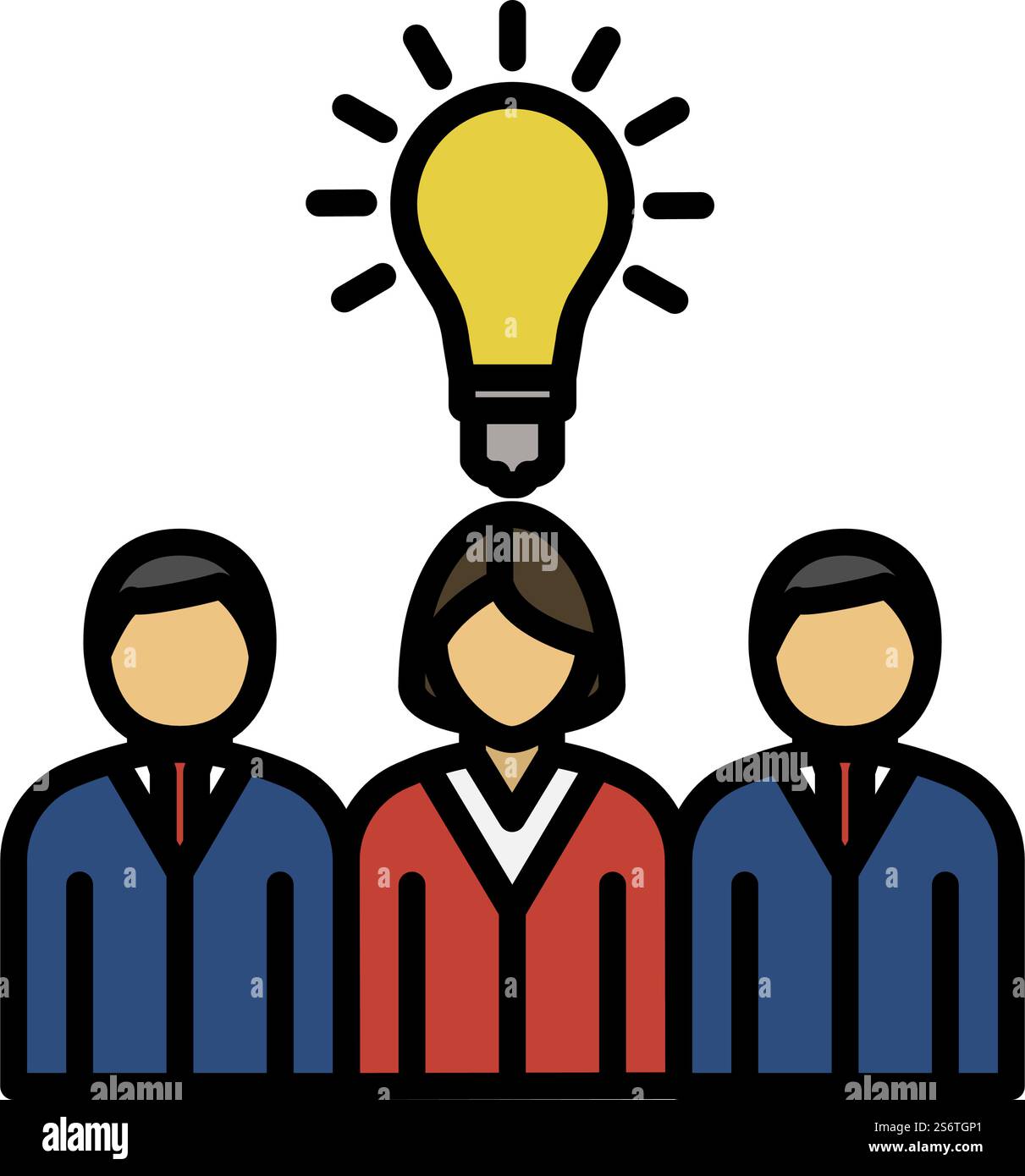 Corporate Team Finding New Idea With Woman Leader Icon. Editable Bold ...