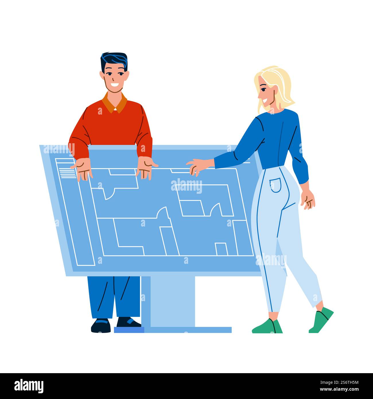 Draft Project Young Man And Woman Designers Vector. Boy And Woman ...