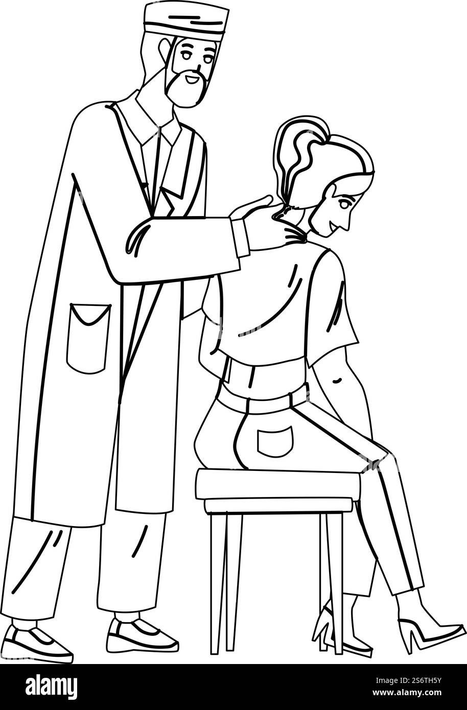 Cervical Spine Examination And Treatment Black Line Pencil Drawing ...