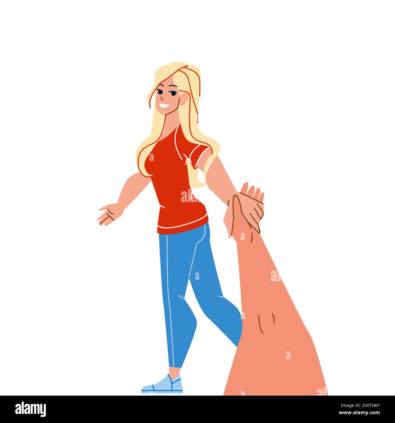 Follow Me Girlfriend Talking Boyfriend Vector. Young Girl Tourist ...