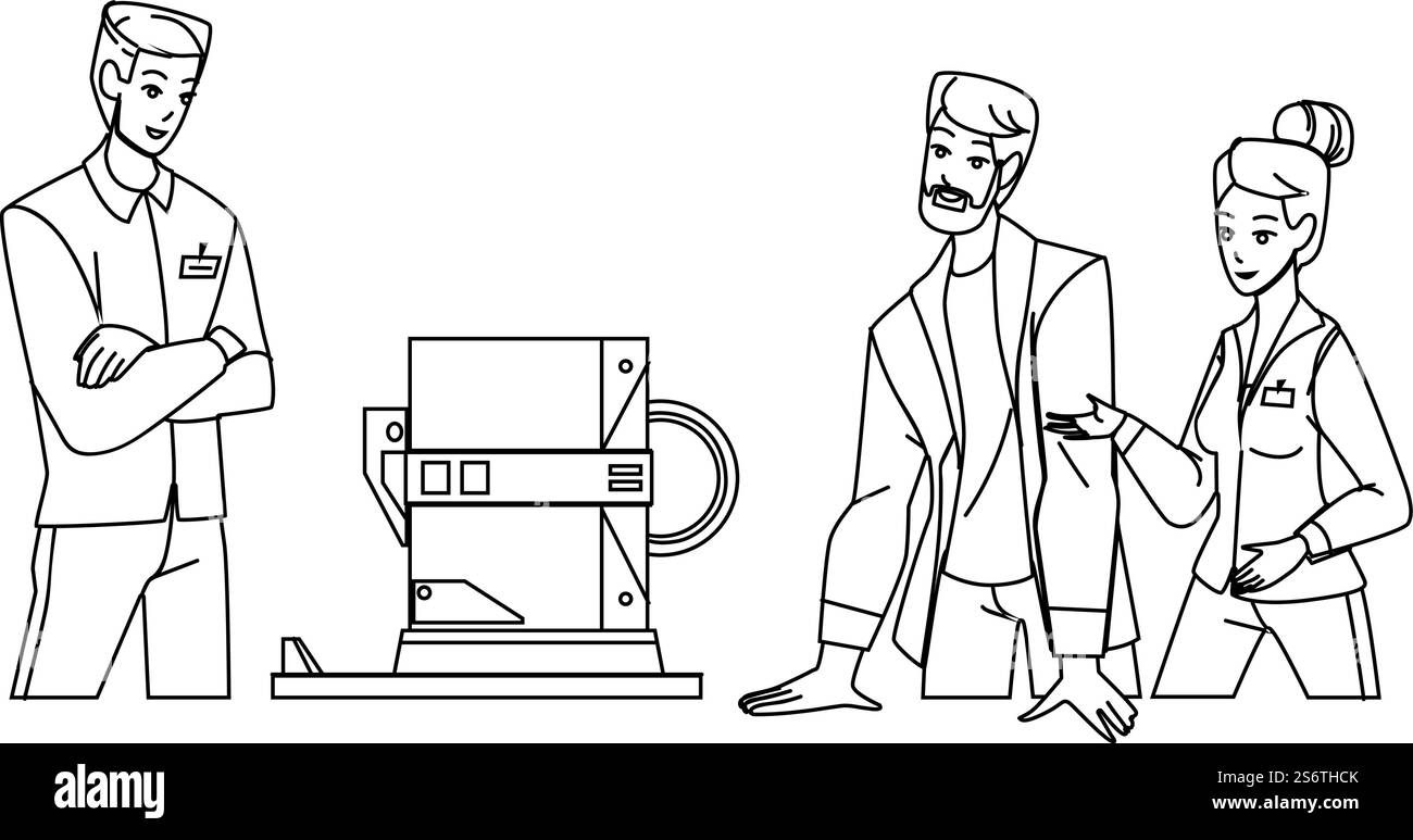 Engineers Working And Create Equipment Black Line Pencil Drawing Vector ...