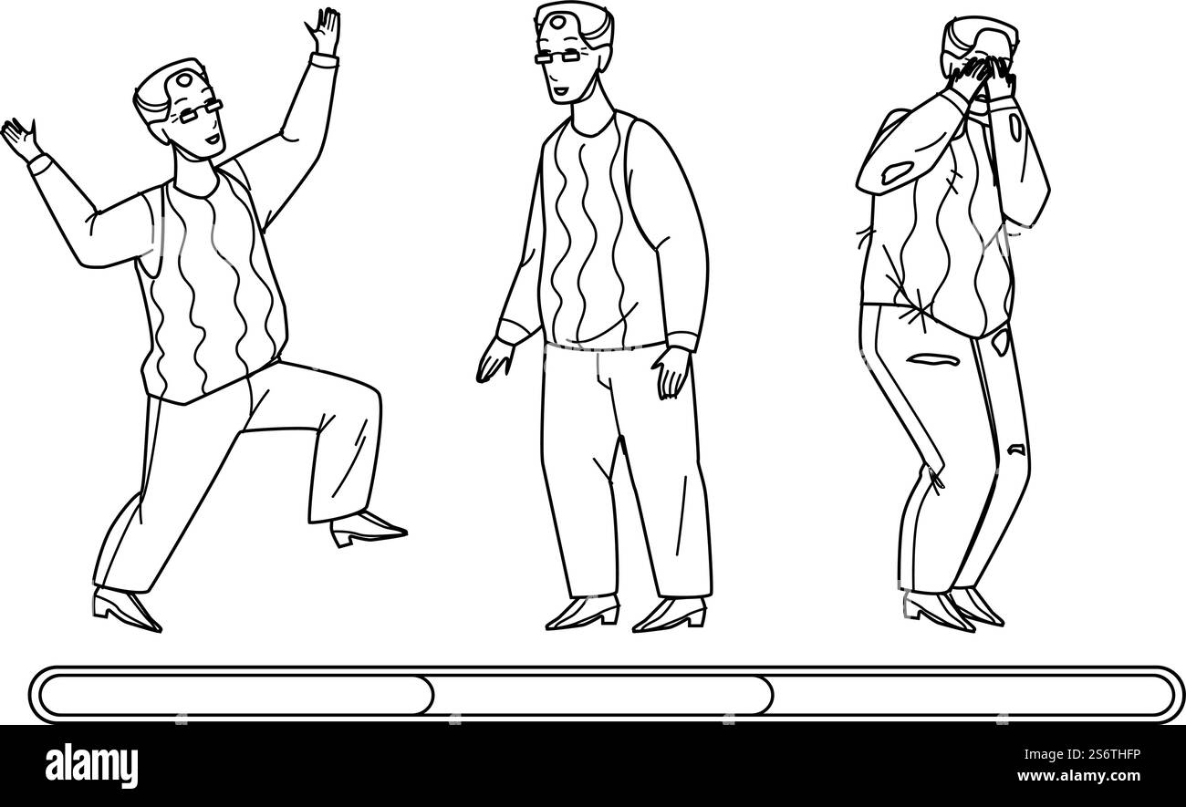 Grandfather Mood Laugh, Smile And Unhappy Black Line Pencil Drawing ...