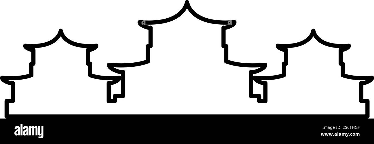 Chinese traditional buildings contour outline line icon black color ...