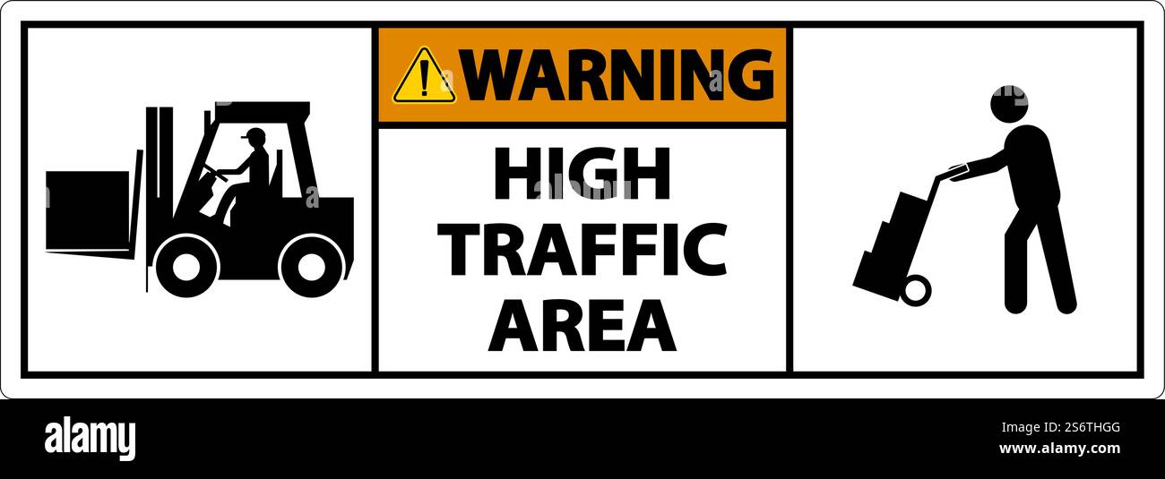 Warning Slow High Traffic Area Sign On White Background Stock Vector ...
