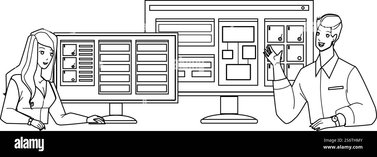 Project Monitoring Business Of Managers Black Line Pencil Drawing ...