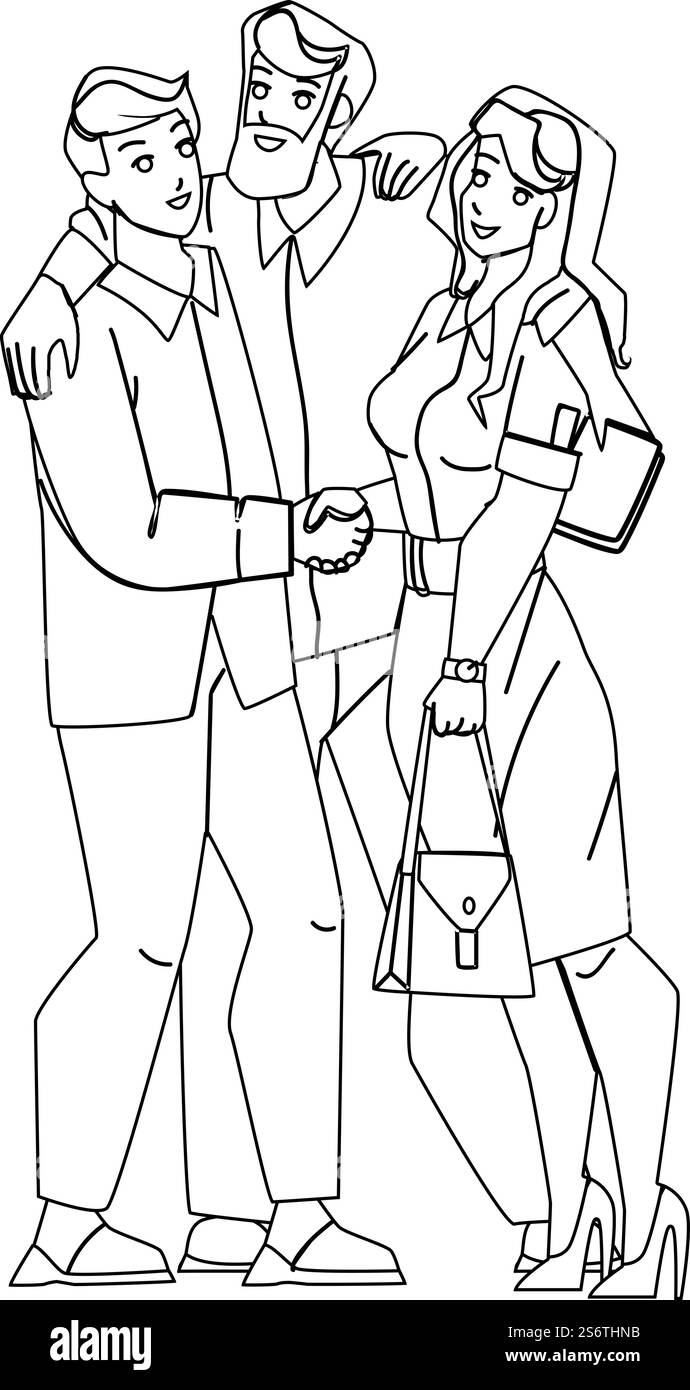 Partners Man And Girl Embracing Together Black Line Pencil Drawing ...