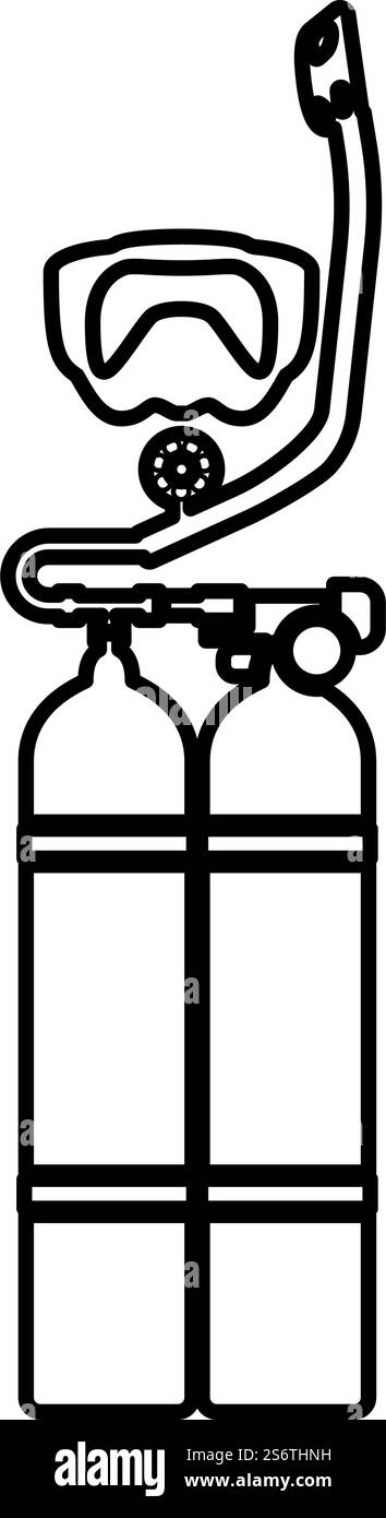 Set of skin-diver scuba diver mask snorkel aqualung dive tank cylinders balloon diving gear ...