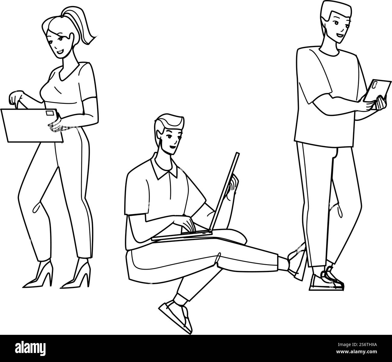 Social Network App Surfing People Users Black Line Pencil Drawing ...