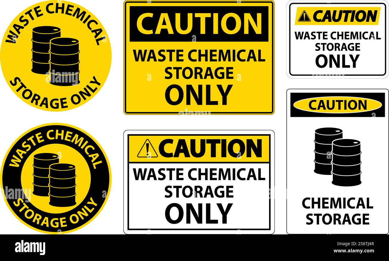 Caution Waste Chemical Storage Only On White Background Stock Vector ...