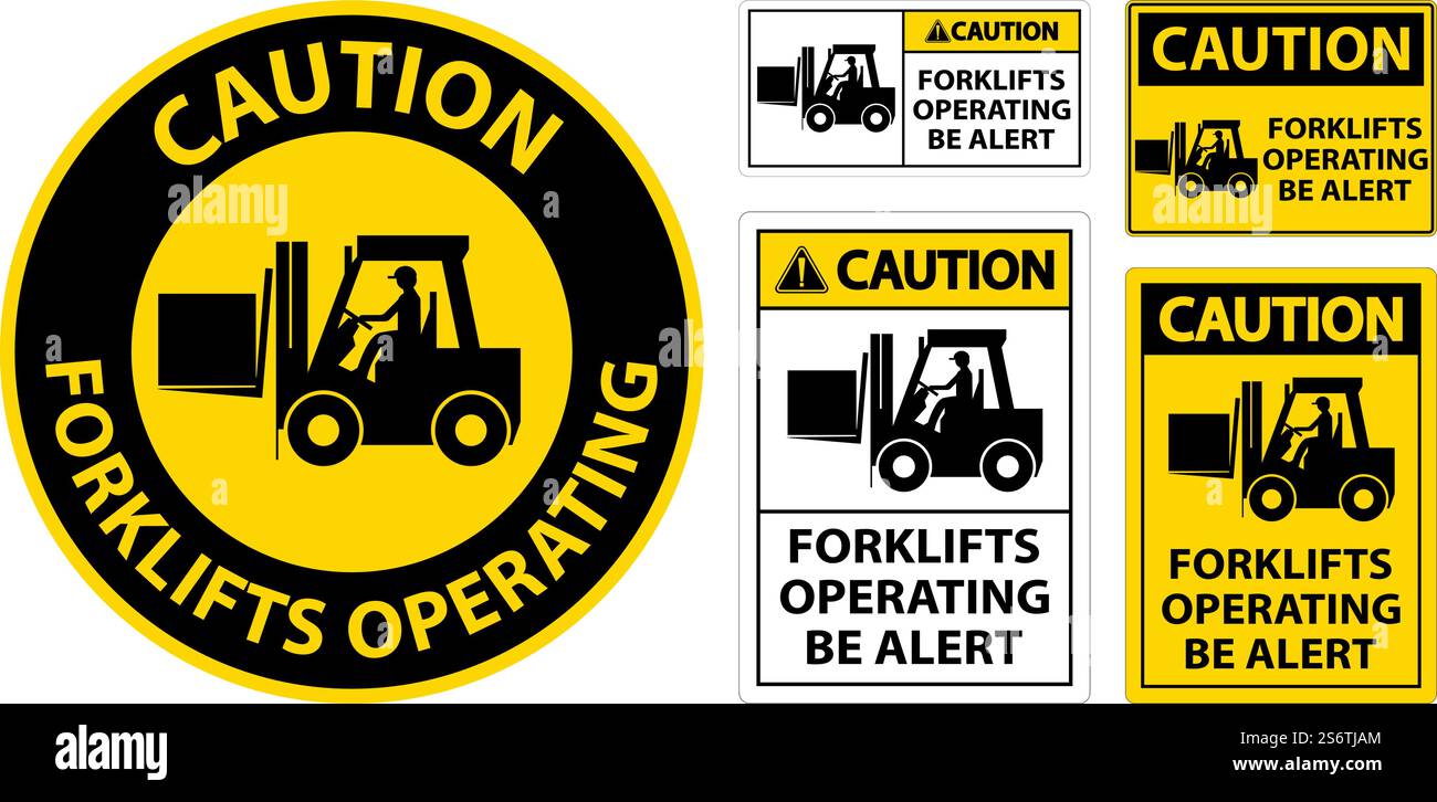 Caution 2-Way Forklifts Operating Sign On White Background Stock Vector ...