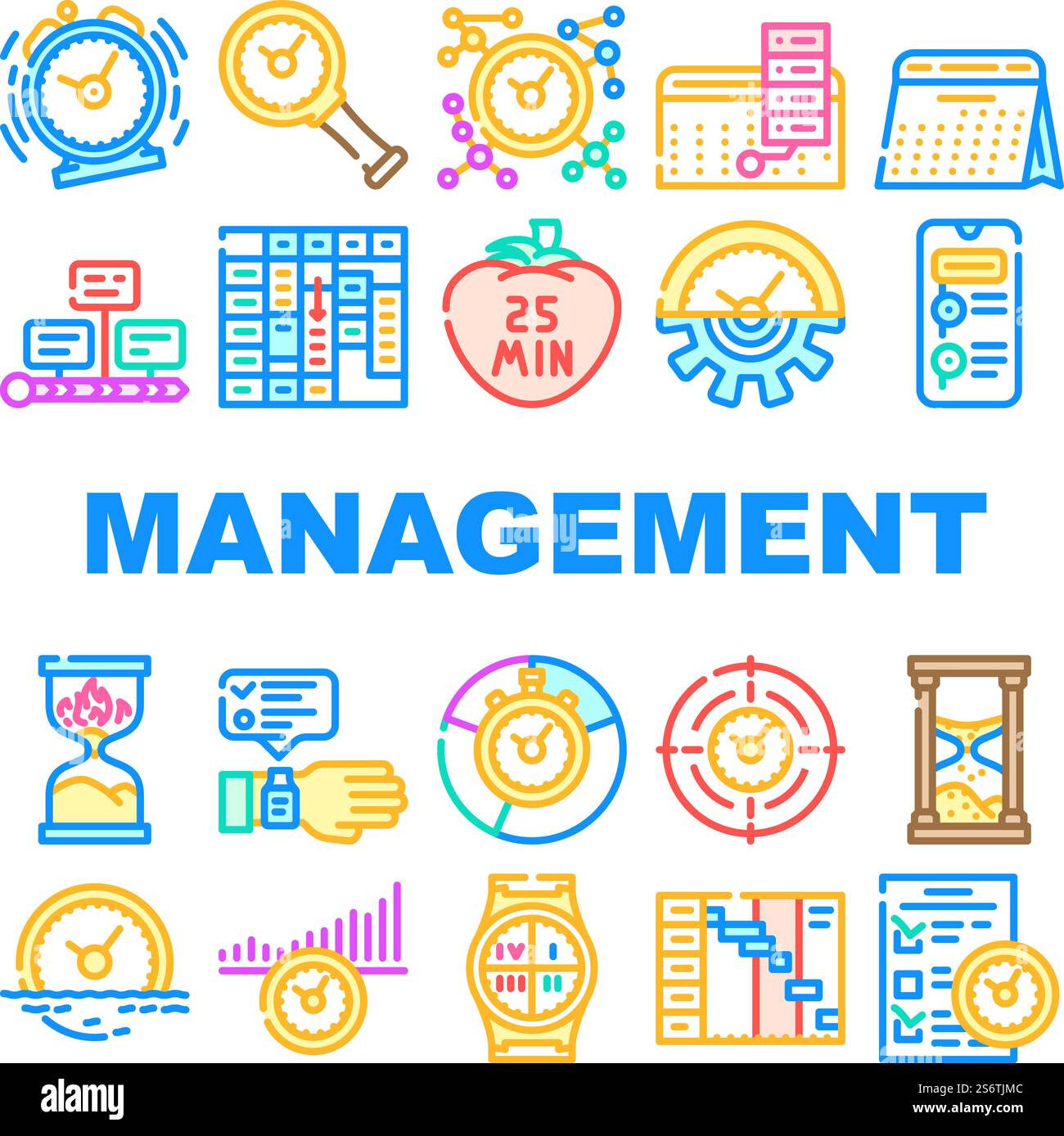 Time Management And Planning Icons Set Vector. Timeline And Check List ...
