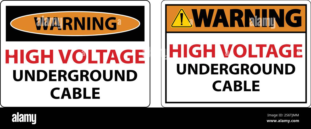 Warning High Voltage Cable Underground Sign On White Background Stock ...