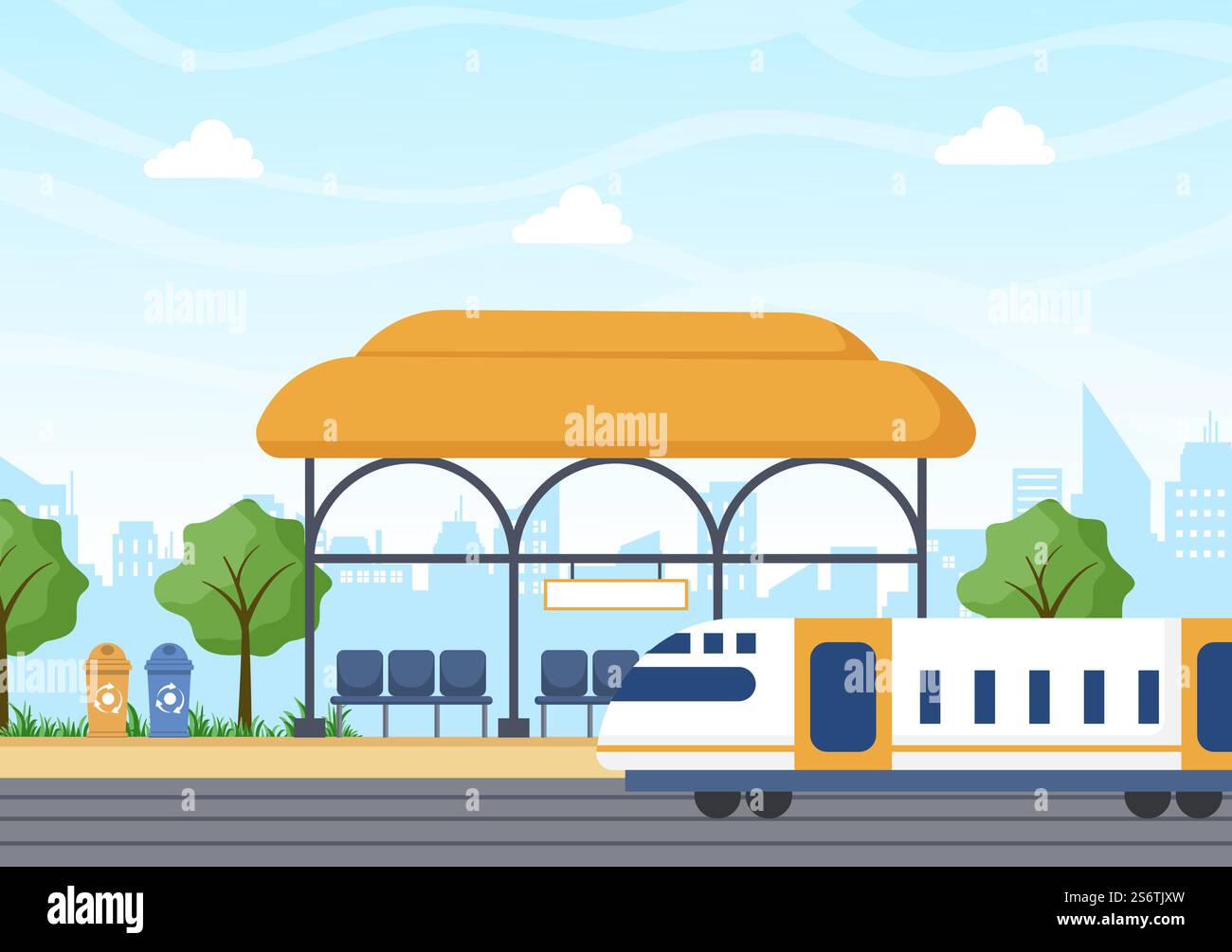 Railway Station with Train Transport Scenery, Platform for Departure ...