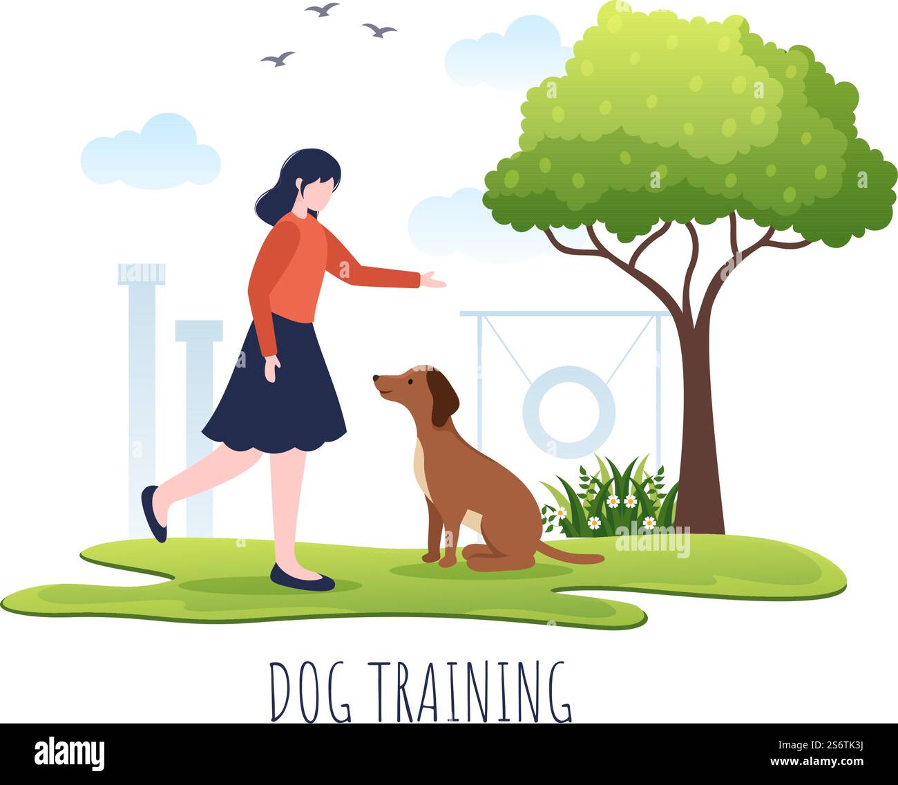 Dogs Training Center at Playground with Instructor Teaching Pets or ...