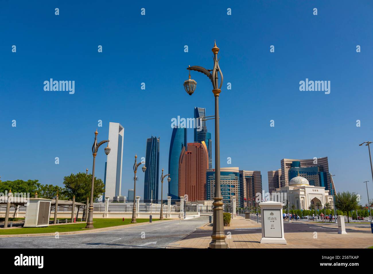United Arab Emirates, Abu Dhabi. The skyscrapers making up the Corniche ...