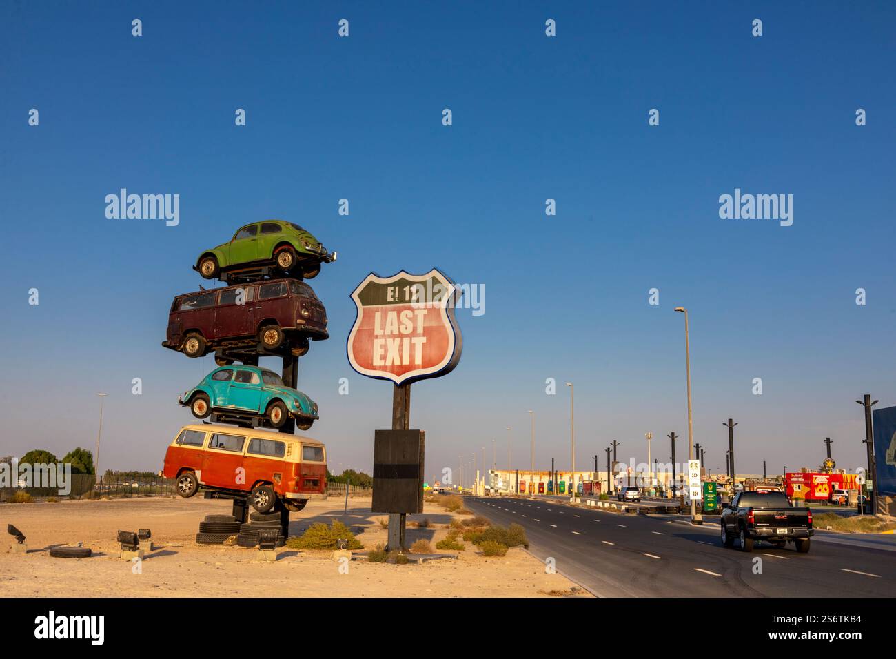 United Arab Emirates, Dubai. E11. Last Exit. Highway area in Route 66 ...