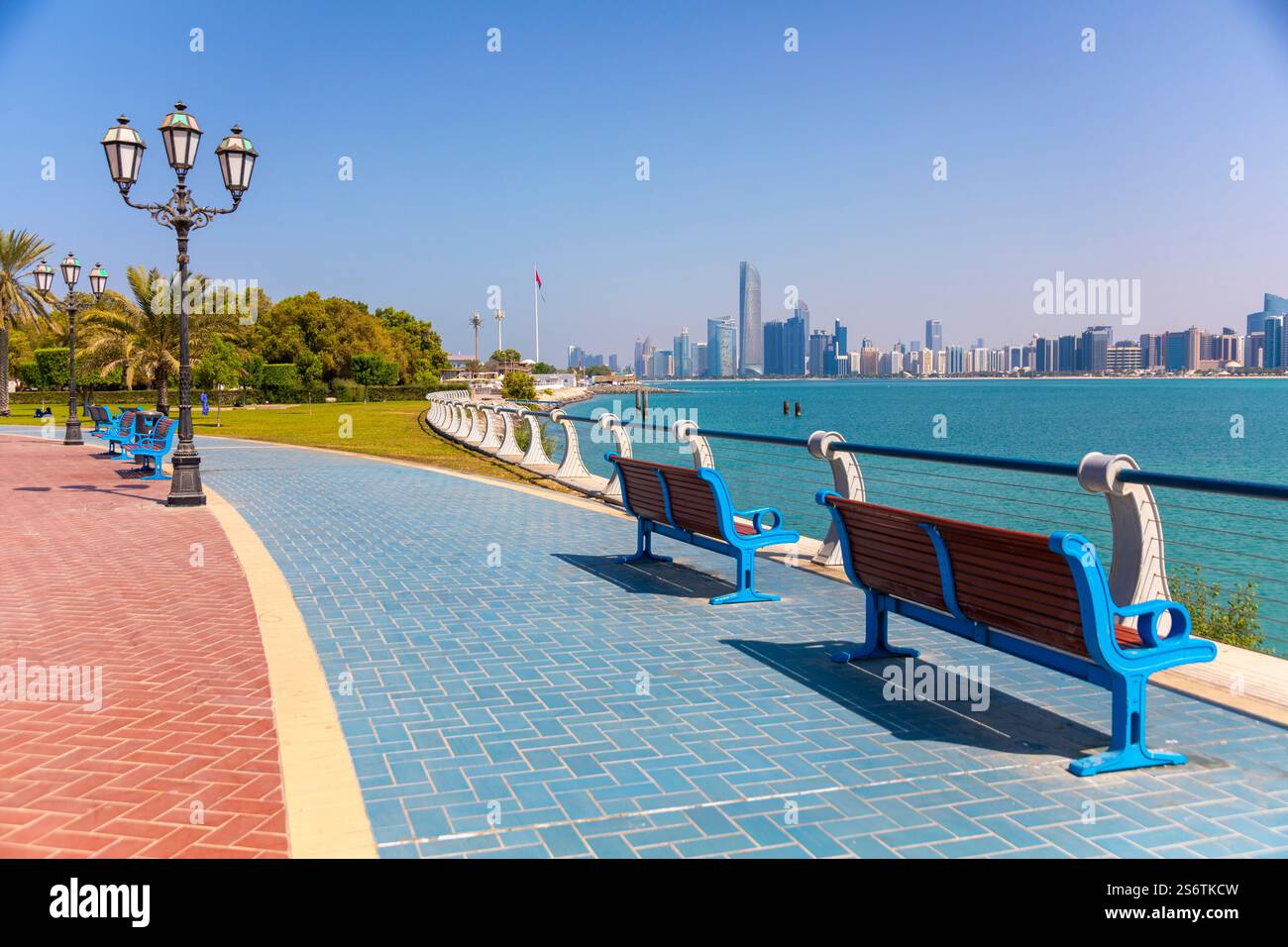 United Arab Emirates, Abu Dhabi. The skyscrapers making up the Corniche ...