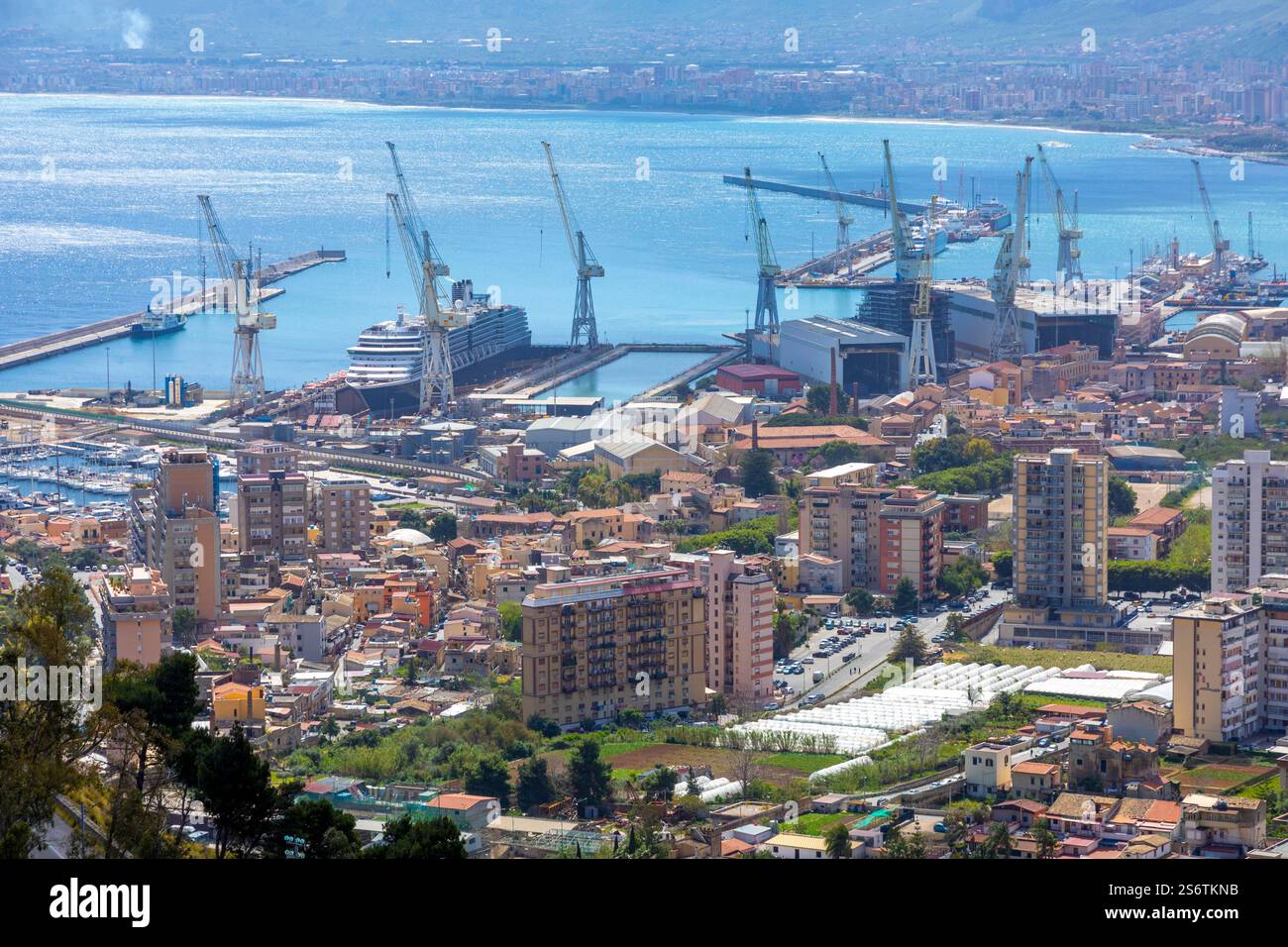 Italy, Sicily, Palermo. Cruise ship in dry dock at port. Ship The ...