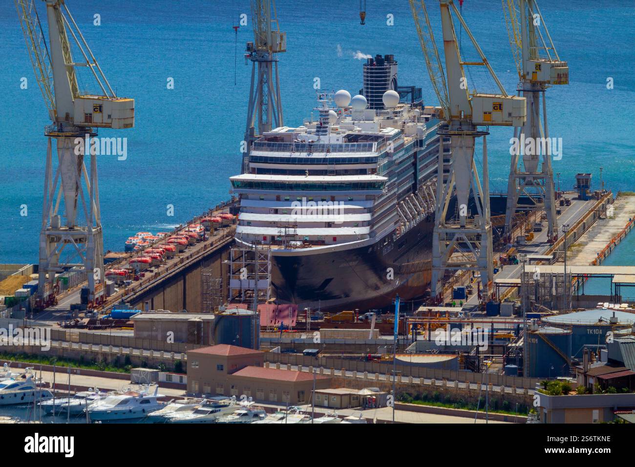 Italy, Sicily, Palermo. Cruise ship in dry dock at port. Ship The ...