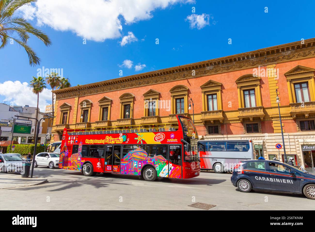 Italy, Sicily, Palermo, red tourist bus at Imperial. Sightseeing Stock ...