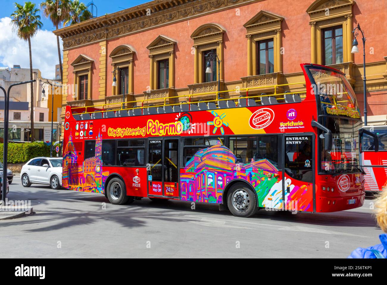 Italy, Sicily, Palermo, red tourist bus at Imperial. Sightseeing Stock ...
