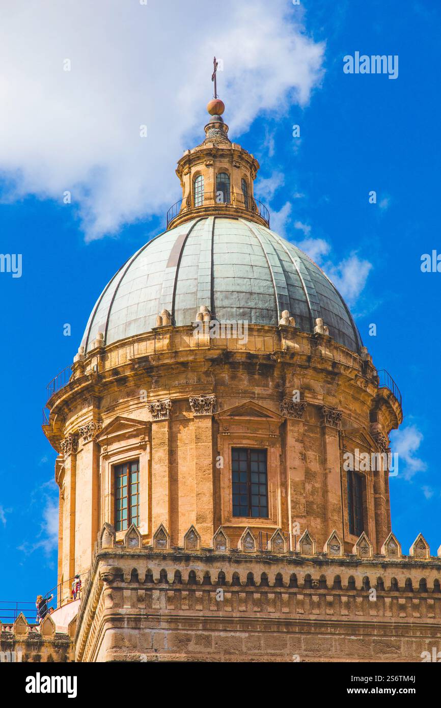 Italy, Sicily, Palermo. Tourists visit the dome of Palermo Cathedral ...