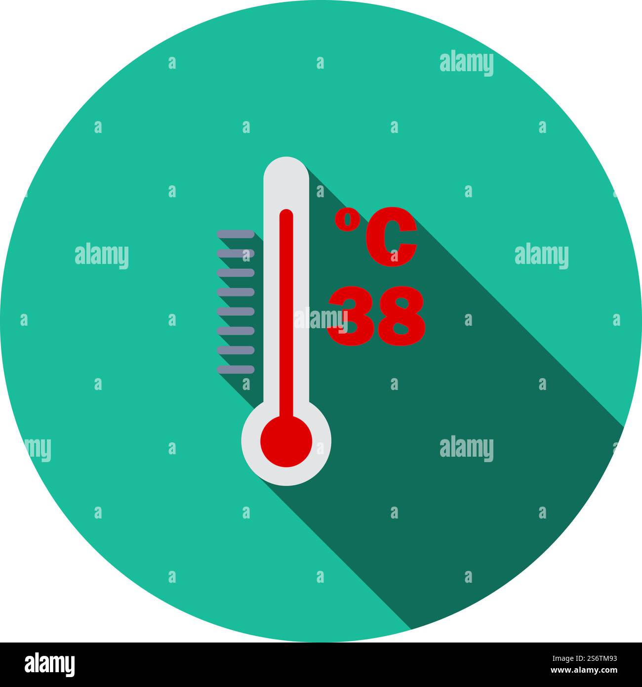 High Temperature Icon. Flat Circle Stencil Design With Long Shadow ...