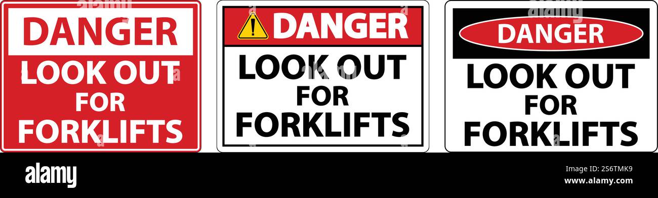 Danger Look Out For Forklifts Sign On White Background Stock Vector ...