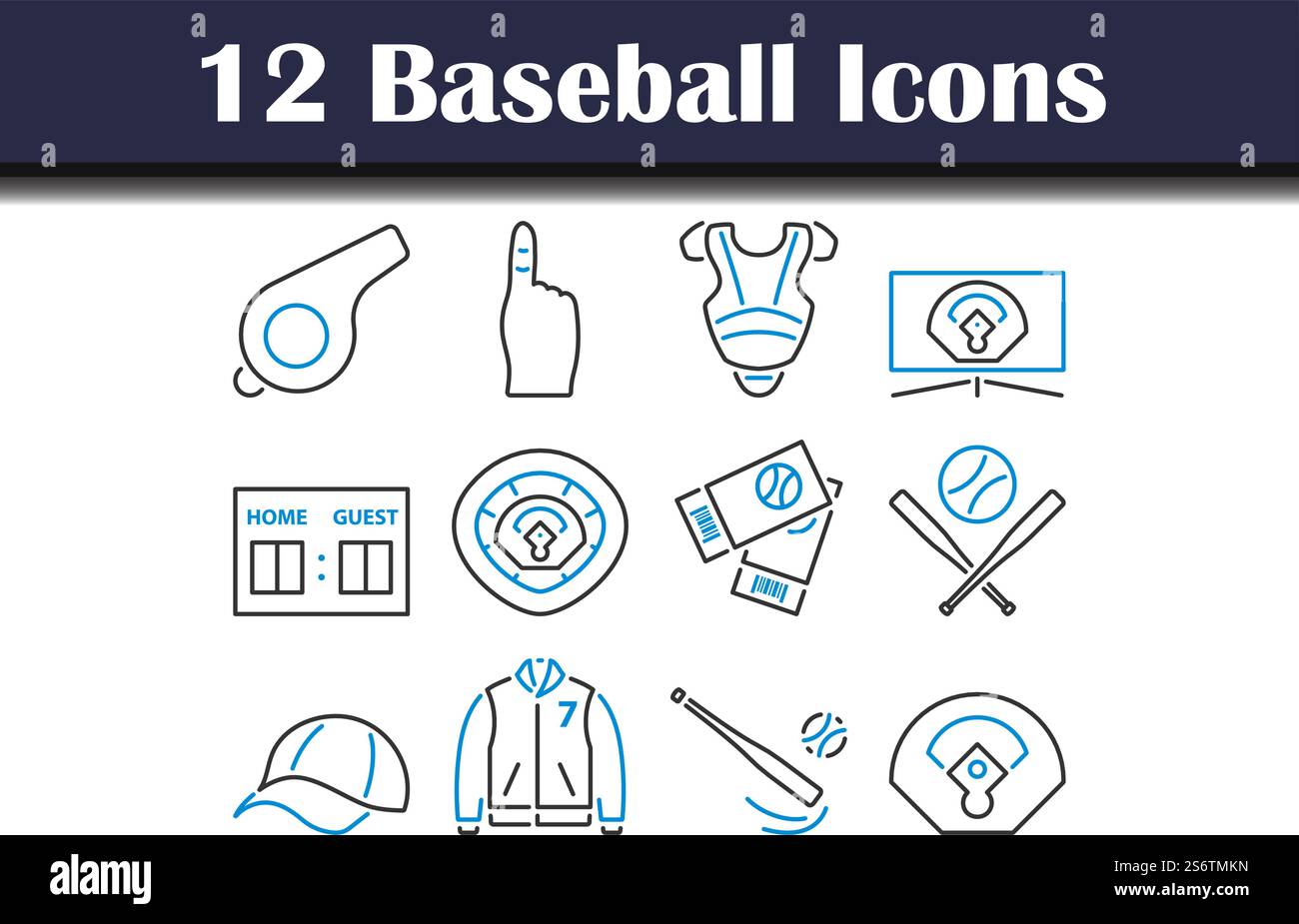 Baseball Icon Set. Editable Bold Outline With Color Fill Design. Vector ...