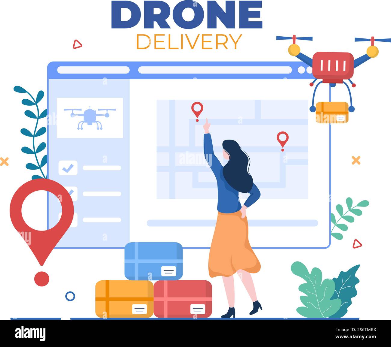 Delivery Service use Drone Background Vector Illustration. Employee ...