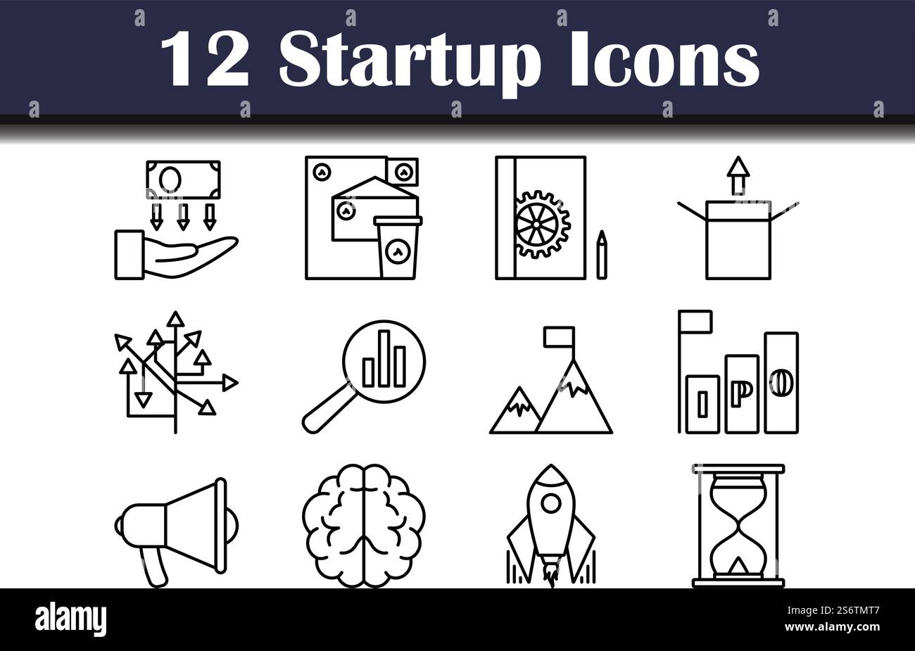 Startup Icon Set. Bold outline design with editable stroke width ...