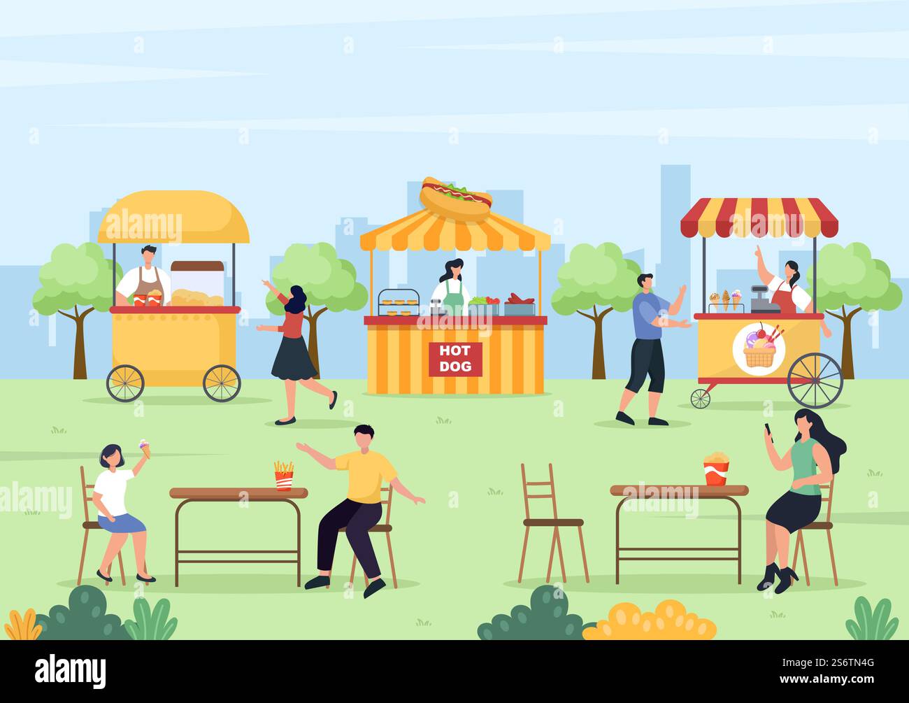 People Eating in Outdoor Street Food Serving Fast Food Like Pizza ...