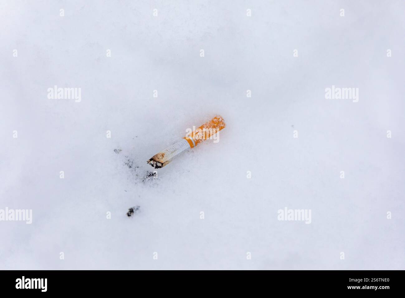 A cigarette butt on snow Stock Photo - Alamy