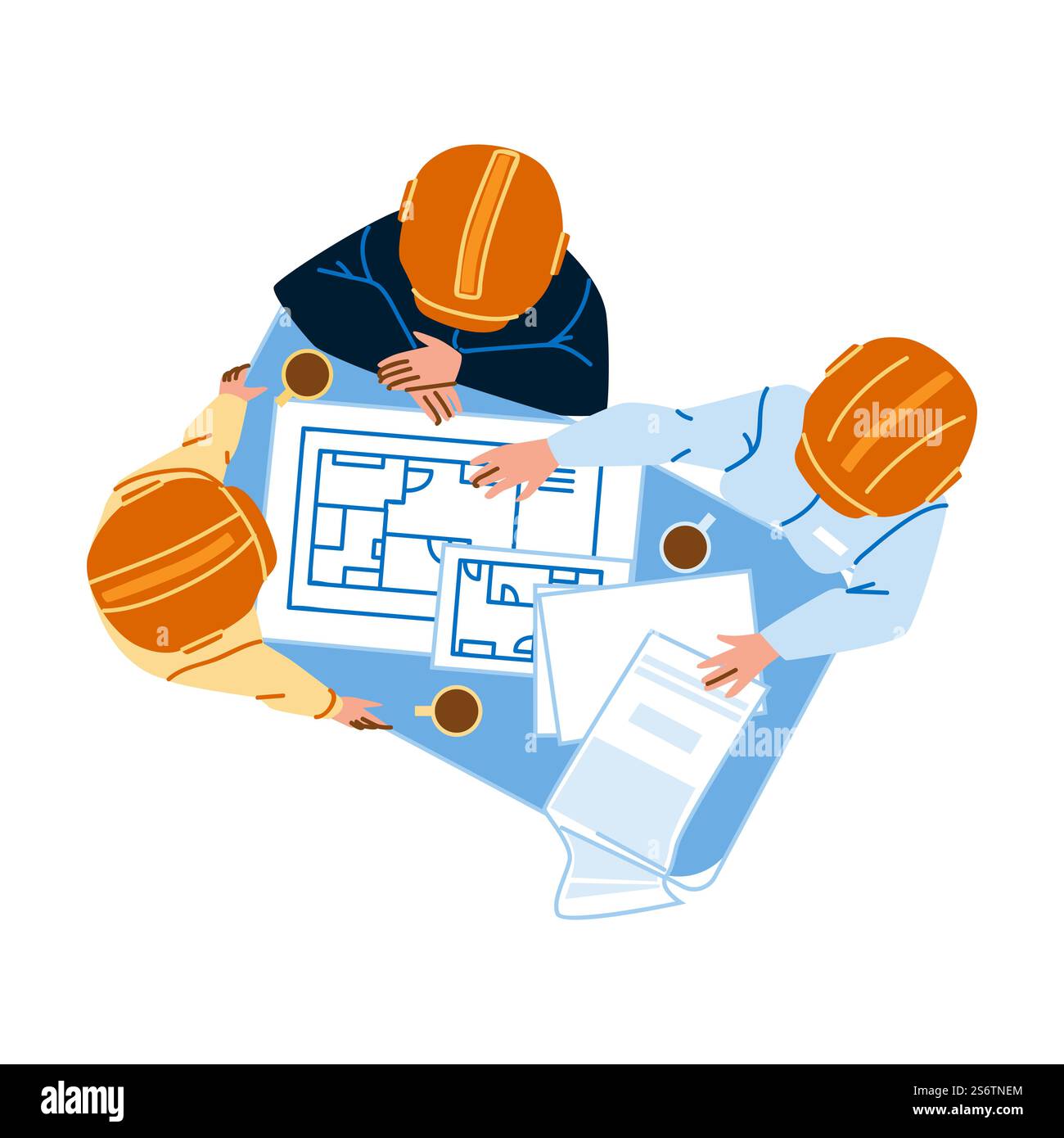 Engineers Researching Construction Plan Vector. Men Engineers Research ...