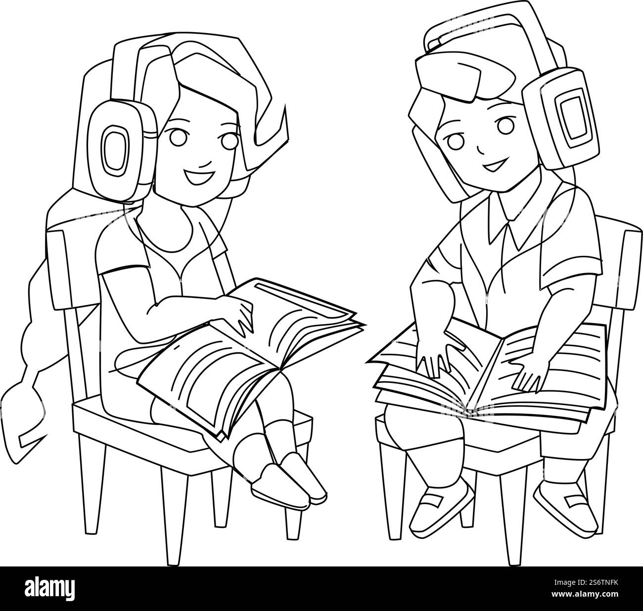 Audio Lesson Listening Children Together Black Line Pencil Drawing ...