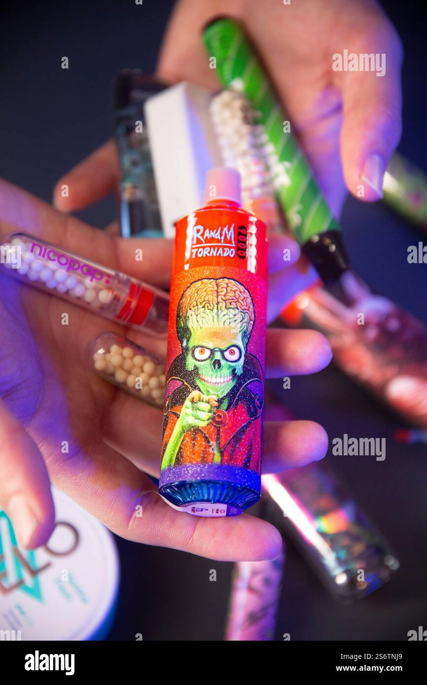 Still life on the theme of cigarette replacement products. Nicopod ...