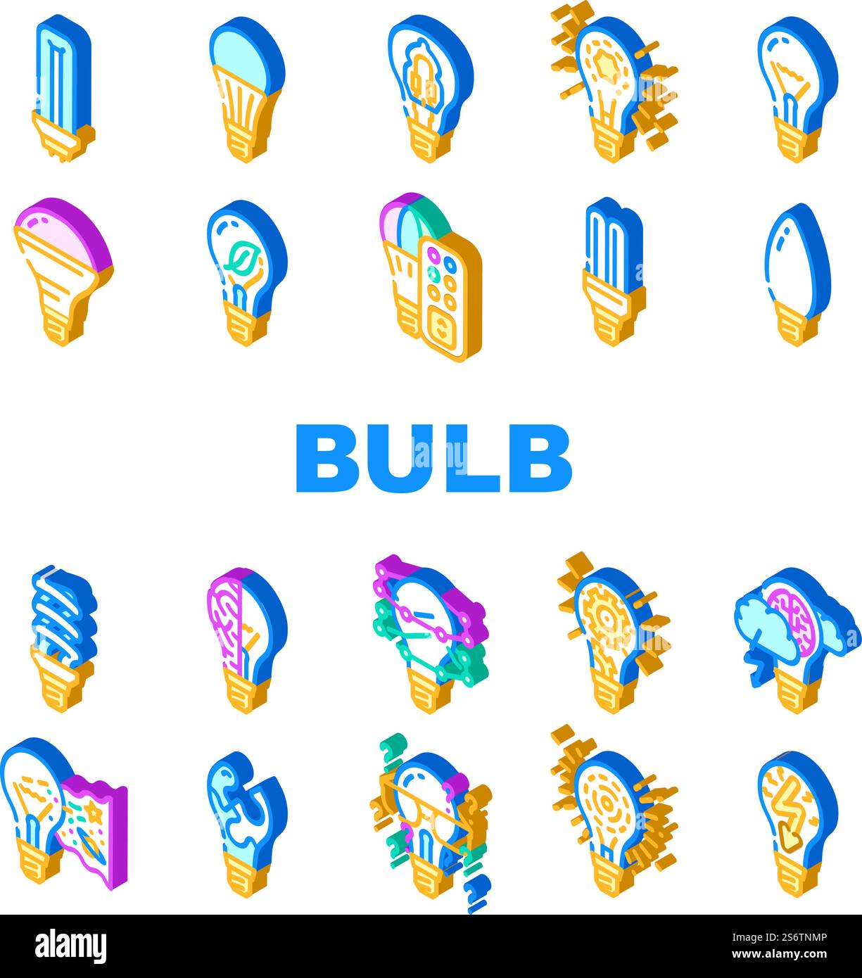 Bulb Lighting Electric Accessory Icons Set Vector. Fluorescent Halogen ...