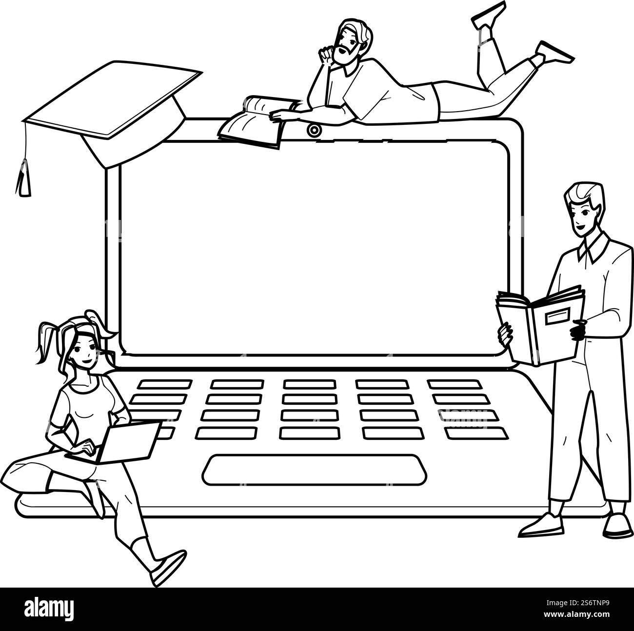 laptop learning online computer. Black Line Pencil Drawing Vector ...