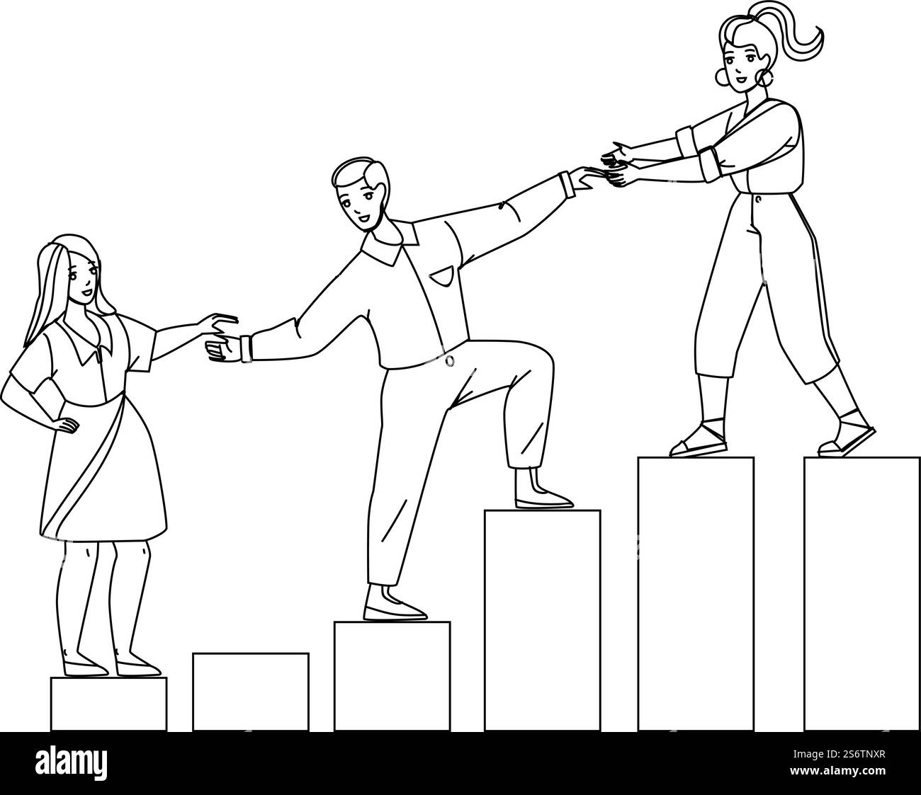 Mentor Helping Employee For Achievement Black Line Pencil Drawing ...
