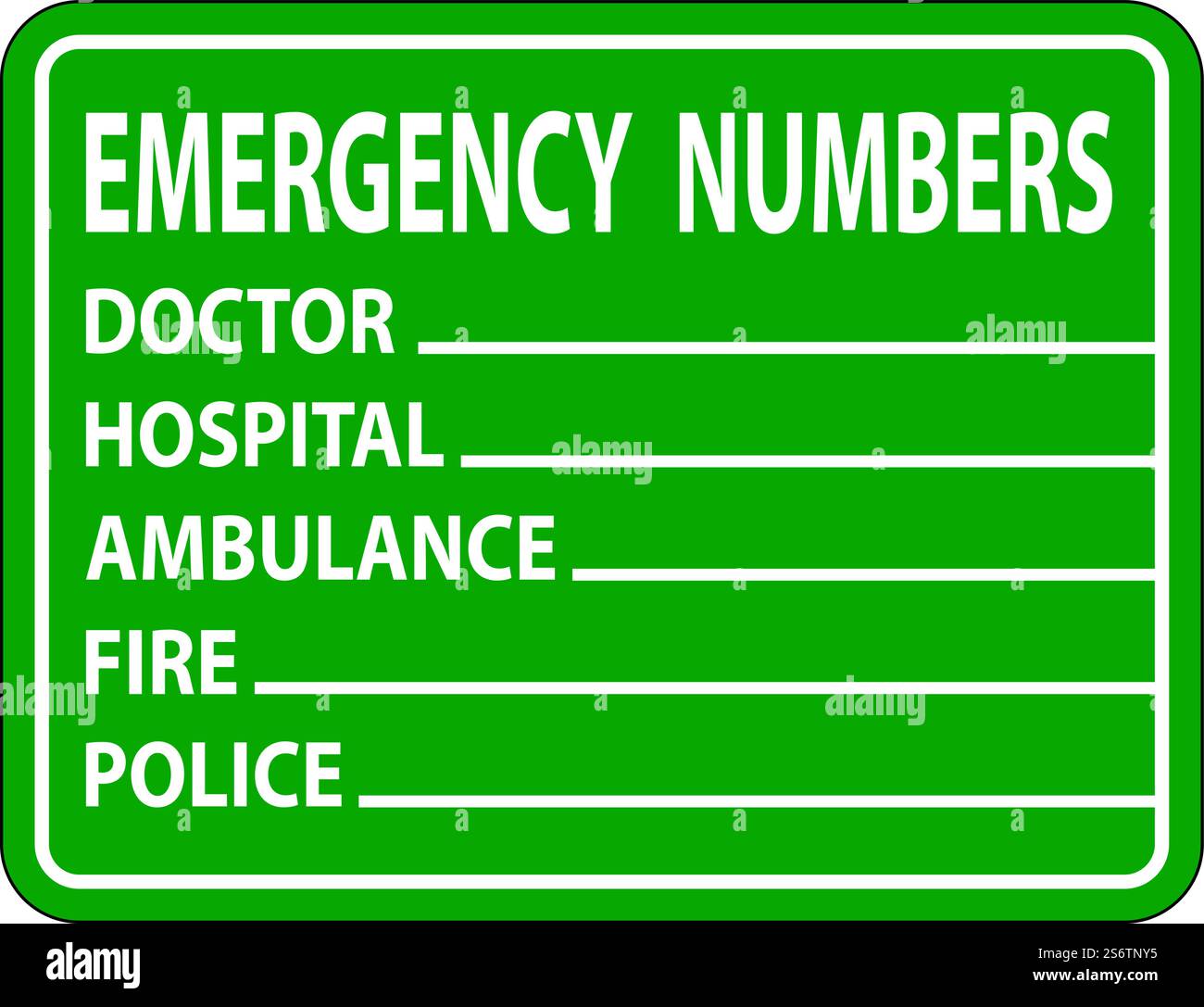 Emergency Phone Numbers Label Sign on white background Stock Vector ...