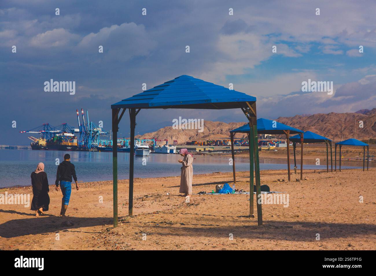 Middle East, Jordan, Aqaba, tourist Jordana on the beach. In the ...