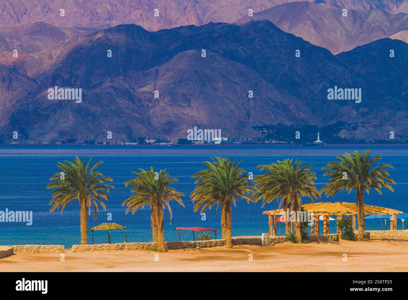 Middle East, Jordan, Aqaba, Gulf of Aqaba, Israeli coasts seen from ...