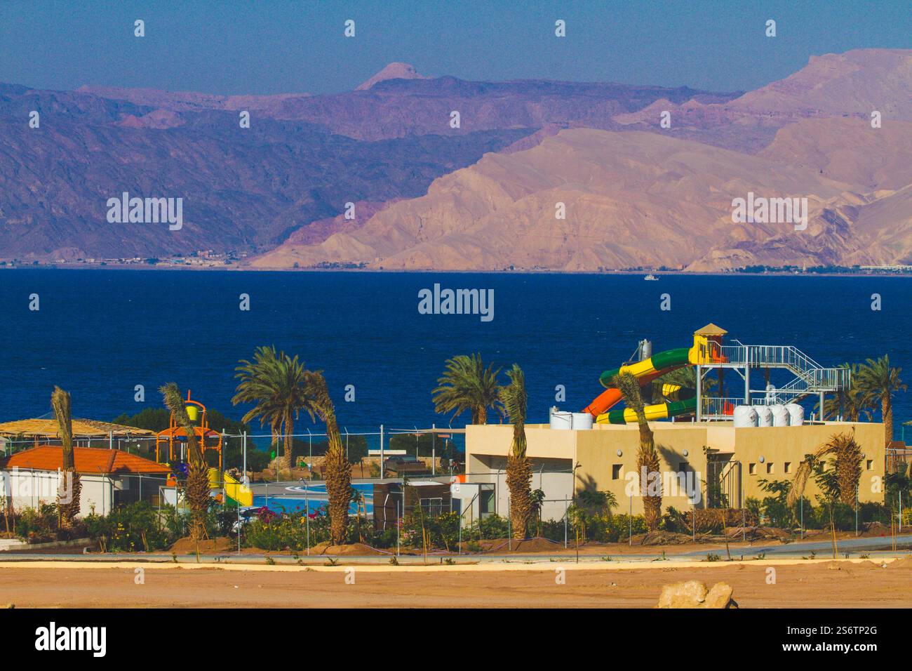 Middle East, Jordan, Aqaba, Gulf of Aqaba, Israeli coasts seen from ...