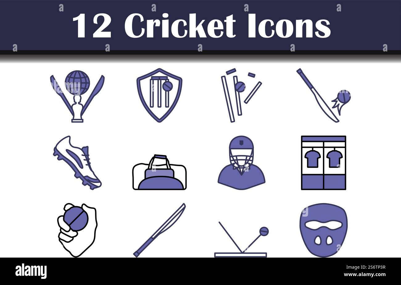 Cricket Icon Set. Editable Bold Outline With Color Fill Design. Vector ...