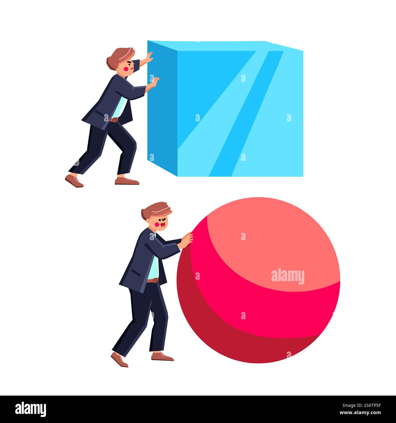 Businessman Work Smart Business Strategy Vector. Man Heavy Pushing Cube ...