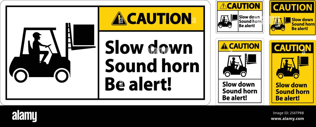 Warning 2-Way Slow Down Sound Horn Sign On White Background Stock ...